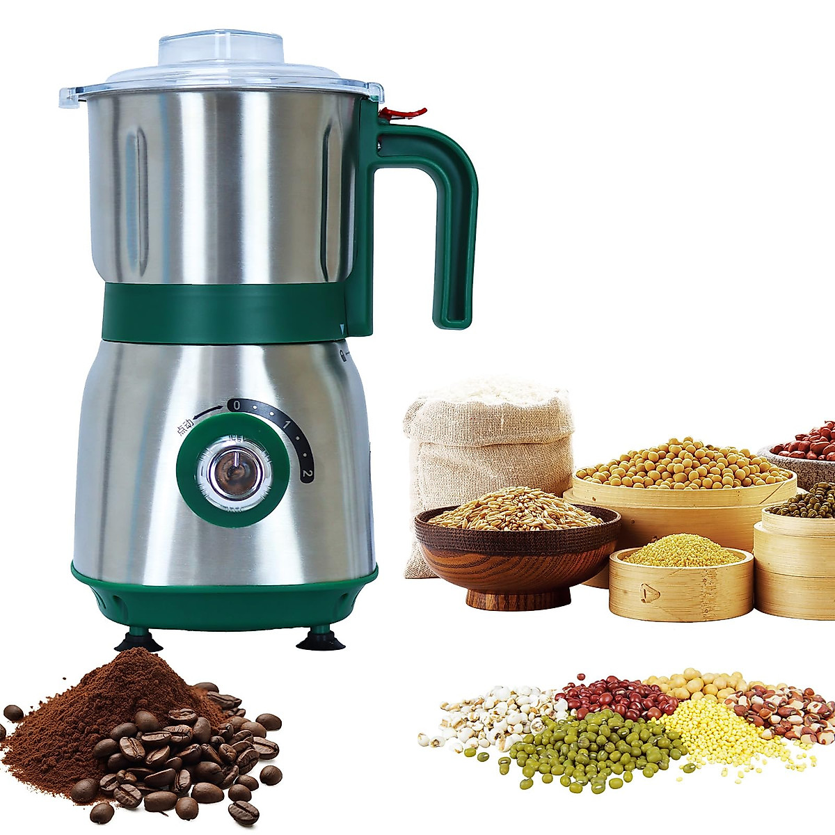 Spice and Nut Grinder, Electric Spice Grinders, Espresso Grinder with 3 Stainless Steel Blades, 1 Filter and 1 Brush,500W Wet & Dry Grinder for kitchen.(Green）