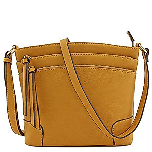 FashionPuzzle Triple Zipper Pocket Medium Crossbody Bag (Mustard)