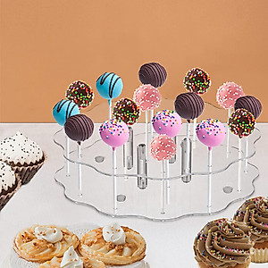Hacaroa 2 Pack Cake Pop Display Stand, 16 Holes Acylic Clear Lollipop Holder, Decorative Candy Dessert Holder Cupcake Stand for Weddings, Baby Showers, Birthday Parties