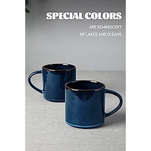 famiware Nature Coffee Mugs Set of 4, 14 oz Coffee Mug Set, Coffee Cups with Handle for Coffee, Tea, Cocoa and Milk, Microwave and Dishwasher Safe, Midnight Blue