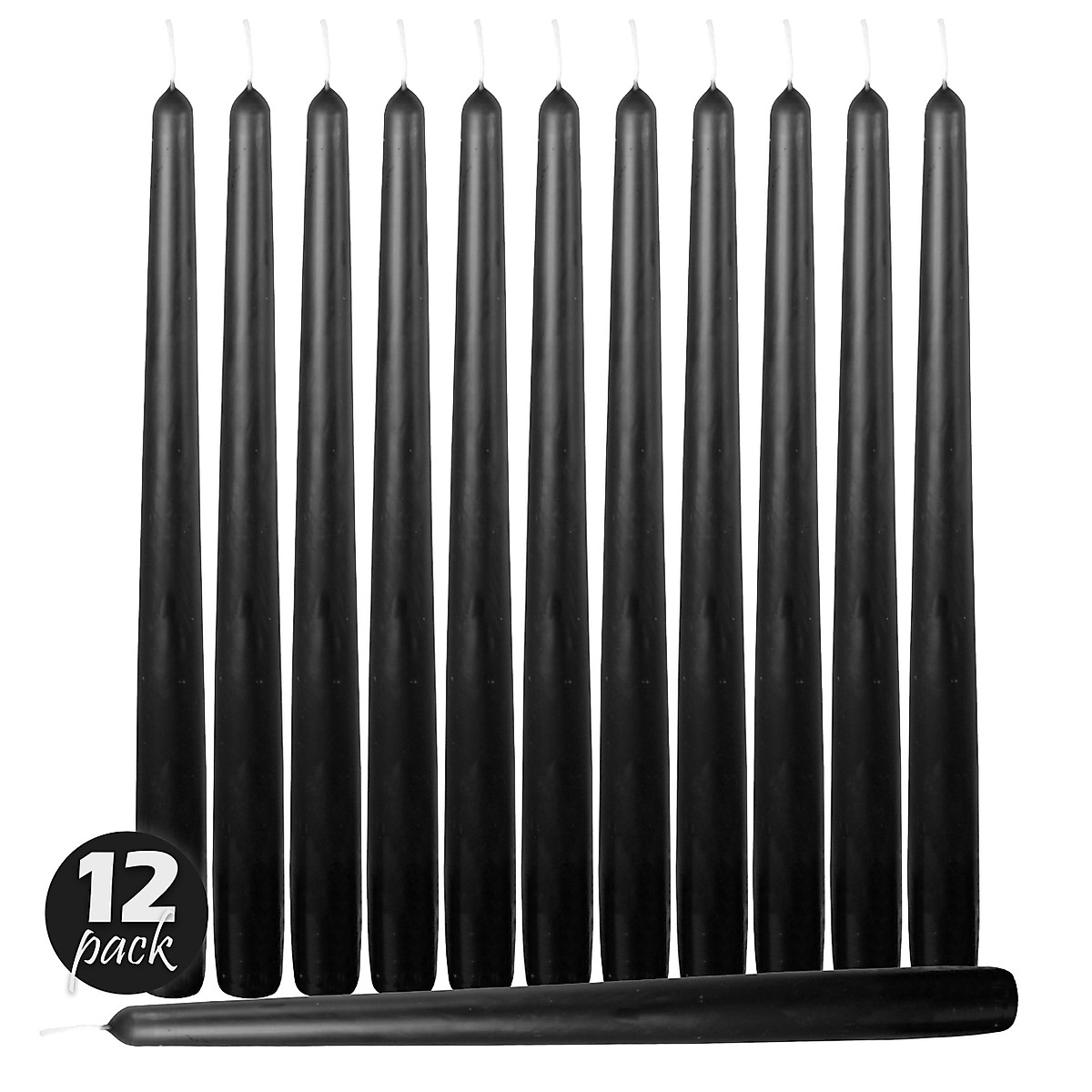 12 Pack Tall Taper Candles - 14 Inch Black Dripless, Unscented Dinner Candle - Paraffin Wax with Cotton Wicks - 12 Hour Burn Time