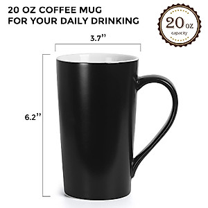 SHOWFULL 20 OZ Coffee Mugs, Set of 2 Simple White and Black Large Ceramic Cup for Milk Tea with Handle (Black&White)