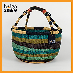 Bolga Zaare Market Basket, Handmade in Ghana Africa by Women Artisans (Colorful, Large) (16"-18" Diameter x 9"-10" H) (1 basket)