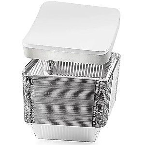 Kingzak Silver Aluminum Foil Square Pans with Board Lids - 9" x 9" (10 Pcs) | Heavy-Duty Reusable Party Pans for Catering & Buffet Events