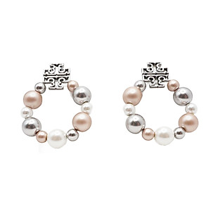 Tory Burch 86972 Britten Multicolor Pink/Grey/White With Silver Hardware Pearl Women's Statement Earring