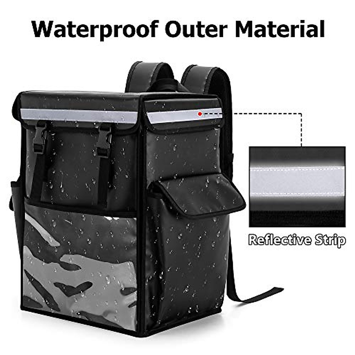 Trunab Insulated Food Delivery Backpack with 2 Side Support Boards and 3 Inner Spaces, Top & Front Loading Waterproof Delivery Bag for Bike Delivery, Uber Eats, Outdoor - Patented Design