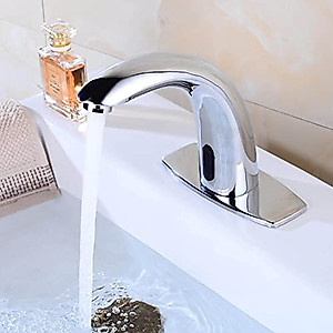 Fyeer Black Automatic Motion Sensor Touchless Bathroom Sink Faucet with Hole Cover Plate,Battery Powered with Control Box and Temperature Mixer,Hands Free Bathroom Tap…