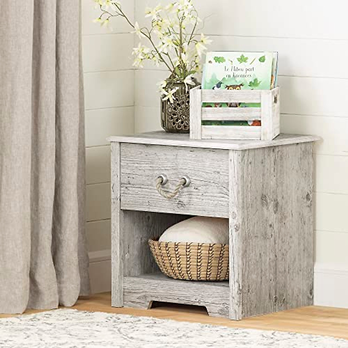South Shore Aviron 1-Drawer Nightstand, Seaside Pine, 55.2 cm x 44.5 cm x 57.2 cm (D x W x H)