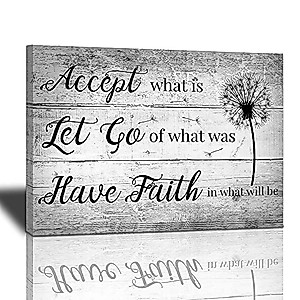 Rustic Dandelion Picture Canvas Wall Art Print Black and white Inspirational Quotes Painting Poster Farmhouse Vintage Wood Artworks Framed Home Decor For Living Room Bathroom Bedroom Kitchen12x16inch