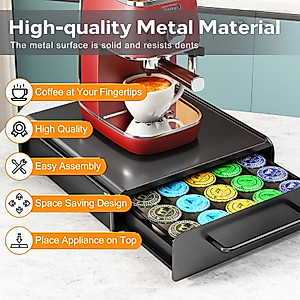 K Cup Holder(Gift Box), Smooth Sliding with Wheels Coffee Pod Holder Saving Space, Sturdy Metal K Cup Organizer Coffee Pot Storage Pull Out Drawer Load-Bearing 100 LBS, Birthday & Holiday Gifts