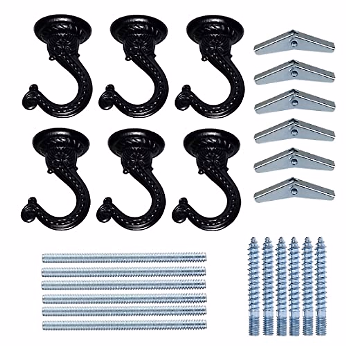 GDQLCNXB 6 Sets 55mm/2.17" Ceiling Metal Ceiling Hooks, Heavy Duty Swag Ceiling Hooks with Hardware for Hanging Plants/Chandeliers/Wind Chimes/Ornament (Black Color)