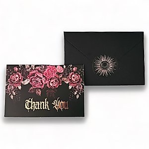 (25/box) Gothic Rose Thank You Cards with Envelopes, 4" x 6" Professional Thank You Card, Classy Thank You Notes, Perfect for Small Business, Wedding, Graduation, Baby Shower, Bridal Shower, Parties