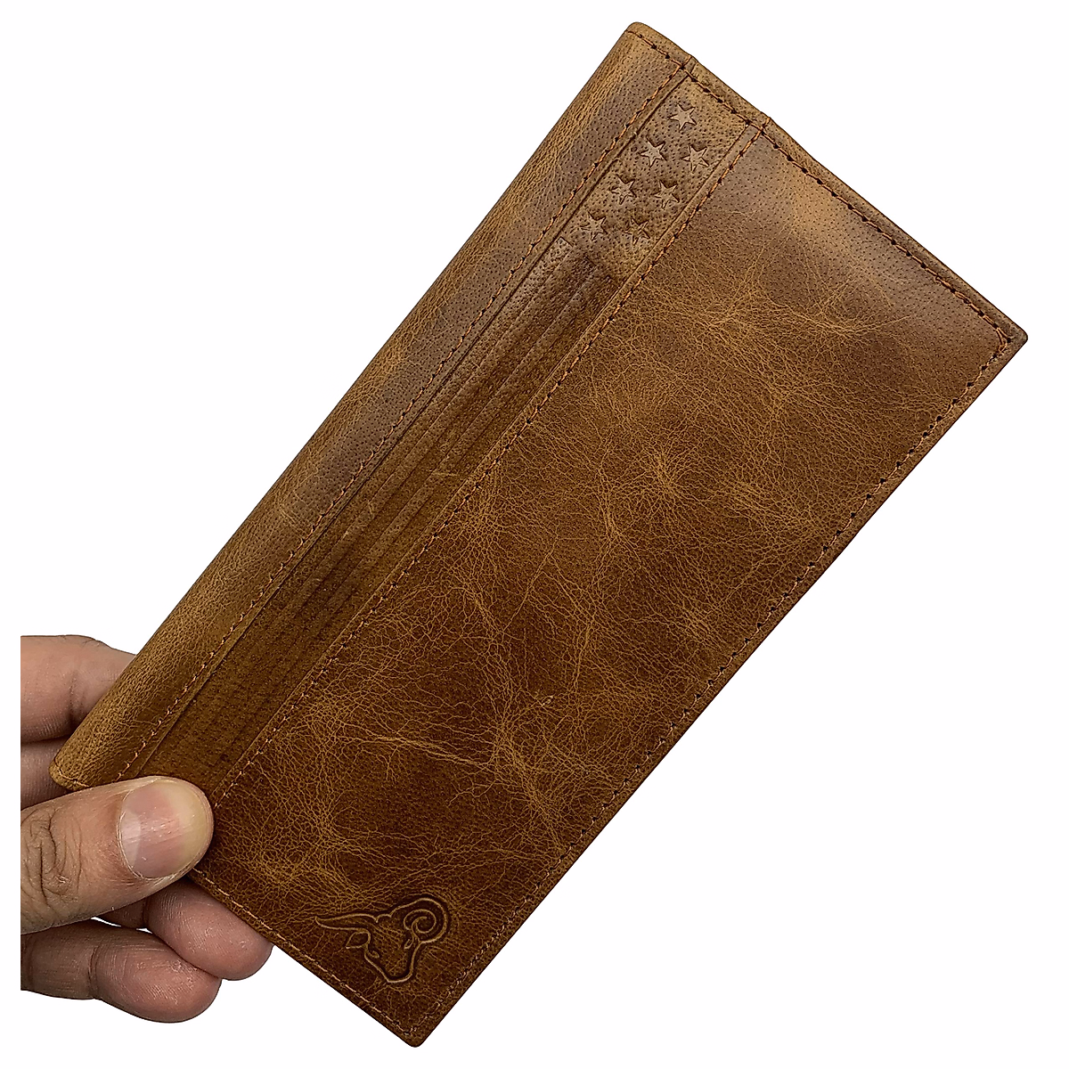 Genuine Leather Checkbook Cover For Men & Women Checkbook Holder Wallet RFID Blocking USA Series (Tan)