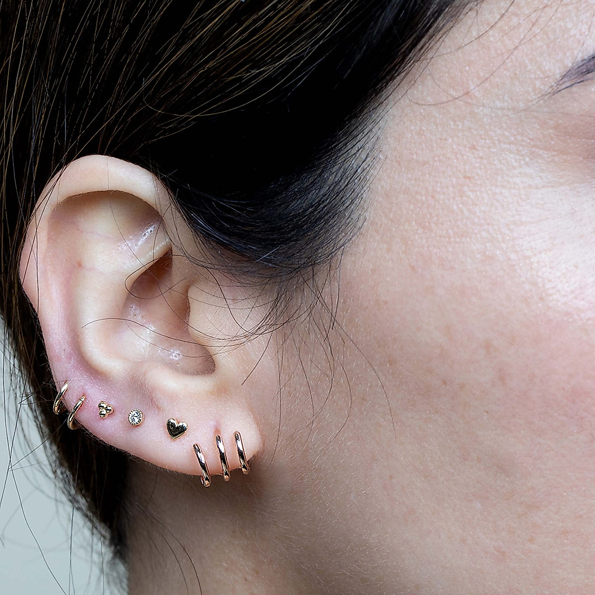 3 Ball Trinity Stud Earring for Women and Men in 14k Solid Yellow Gold, Hypoallergenic, Comfy Flat Backed Earring For Sensitive Ears, New Piercings (Single Piece)