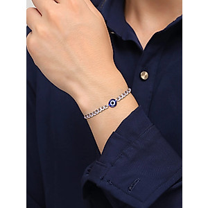 Dcfywl731 Evil Eye Bracelet for Women Evil Eye Charms for Bracelets Hamsa Bracelet for Men Silver Gold Mexican Bracelets Evil Eye Mal De Ojo Bracelets Protection Bracelet (Silver)