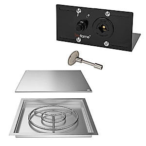 Skyflame 24" x 24" Square Stainless Steel Drop-in Fire Pit Kit and Fire Pit Gas Burner Spark Ignition Kit