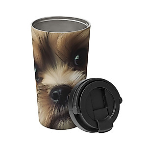 GTKSYNVE Reusable Coffee Mug with Lid and Handle, Little Dog Tumbler for Hot & Cold Drinks 16oz Stainless Steel Insulated Coffee Tumblers Double Wall Vacuum Thermal Cup