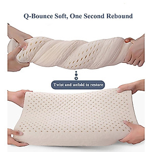 Latex Pillows for Sleeping, 17X10X2.3 inch Latex Pillow with Pillowcase, Latex Pillows Organic Cotton Cover, Soft, Breathable Bed Pillow, Washable Zippered Soft Cover (Blue)