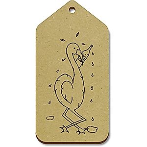 Azeeda 10 x Large 'Flamingo with Wine' Wooden Gift Tags (TG00110967)
