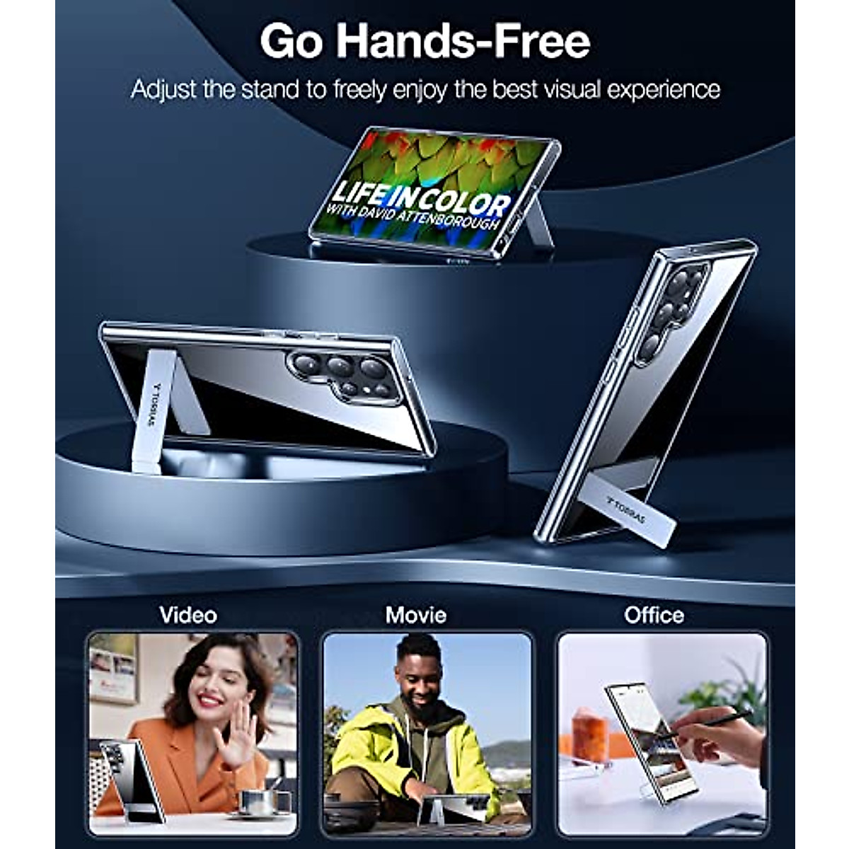 TORRAS for Samsung Galaxy S23 Ultra Case Clear with Kickstand Never Yellowing, [3-Way Built-in Kickstand] [10FT MIL-Grade Shockproof] Slim Clear Case for Samsung S23 Phone Ultra Case, Diamond Clear