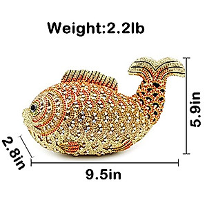 UMREN Women Cute Mini Fish Clutch Evening Bag Purse Luxury Rhinestone Handbag Wedding Cocktail Party Shoulder Bag P15