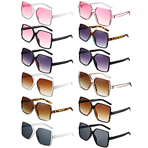 Coume 12 Pairs Square Oversized Sunglasses Shades Retro Square Sunglasses for Women Men Trendy Sunglasses Y2k Sunglasses