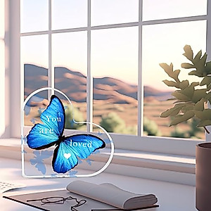 Butterfly Gifts for Women Butterflies Inspirational Desk Decor Acrylic Heart Shaped Keepsake Tables Centerpiece Appreciation Gift Best Birthday Christmas Gifts Idea Thank You Gift You Are Loved Gifts