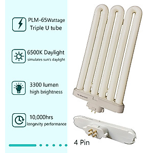 65Watt FML65/6500K Daylight Triple Tube Fluorescent Light Bulb, 4-Pin GX10Q-8 Base, Replacement Lamp for Feit BPFML65/65, 9.5'' MOL