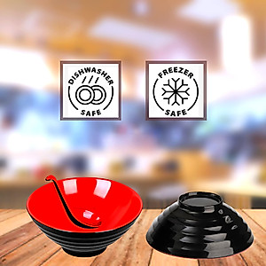 IKIGAI, Ramen Bowl with Chopsticks and Spoon Set of 4 (20 pcs) - 32 and 42OZ Large Melamine Noodle Soup Bowl Set -Pho Bowls and Spoons Set For Ramen, Pho & Soup (32 OZ)