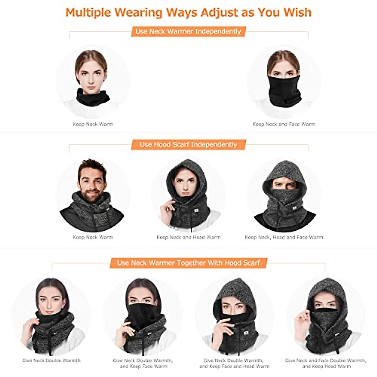 COMIANO Balaclava Ski Mask Winter Thermal Face Mask Cover for Men Women Warmer Windproof Breathable,Cold Gear for Skiing(Gray)