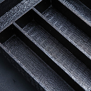 Berglander Drawer Organizers, Black Leather Wood Kitchen Silverware Tray for Drawer, Utensil Tray Drawer Organizer, Kitchen Silverware Organizer, Cutlery Flatware Organizer with Drawers