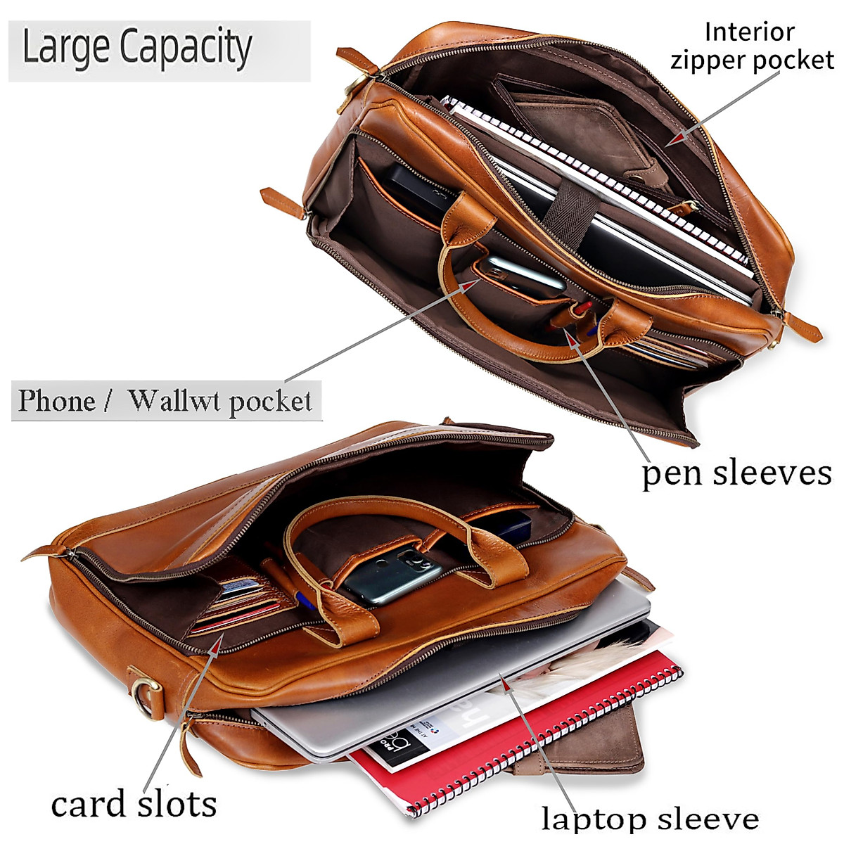 Leather briefcase 18 Inch Laptop Messenger Bags for Men and Women Best Office briefcase Satchel Bag