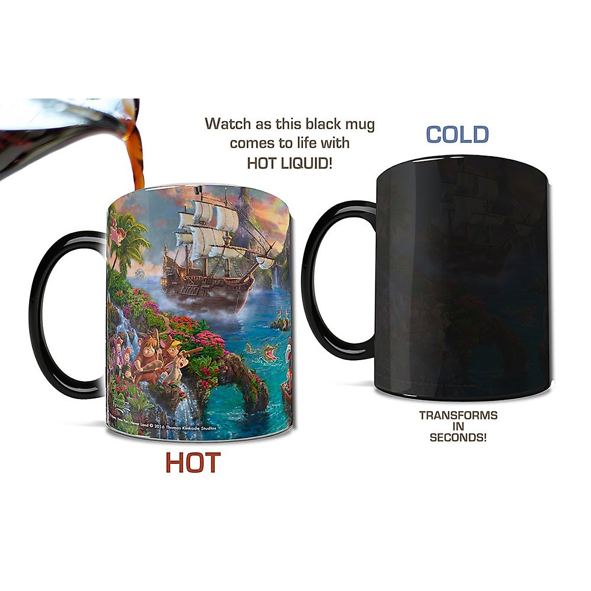 Morphing Mugs Disney - Peter Pan - Neverland - One 11 oz Color Changing Heat Sensitive Ceramic Mug – Image Revealed When HOT Liquid Is Added!