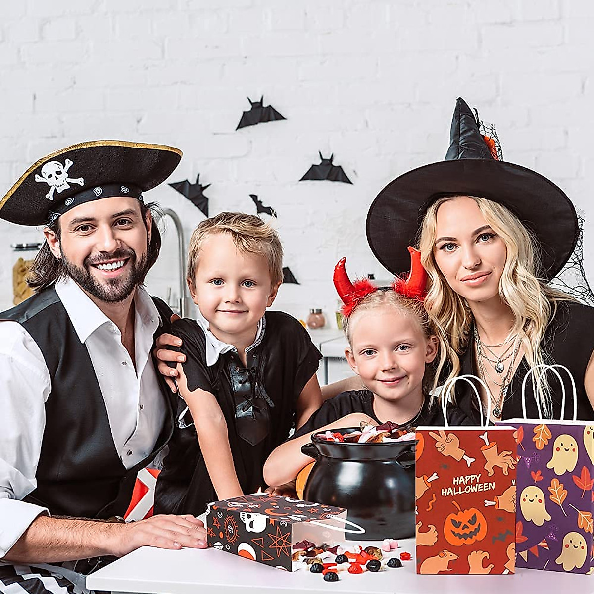 XIMISHOP 24PCS Halloween Kraft Gift Goodies Paper Bags Bulk with Handles for Halloween Party Favors