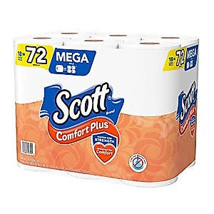 Scott Comfort Plus Toilet Paper, 1-Ply, White, 462 Sheets/Roll, 18 Mega Rolls/Pack (49729)