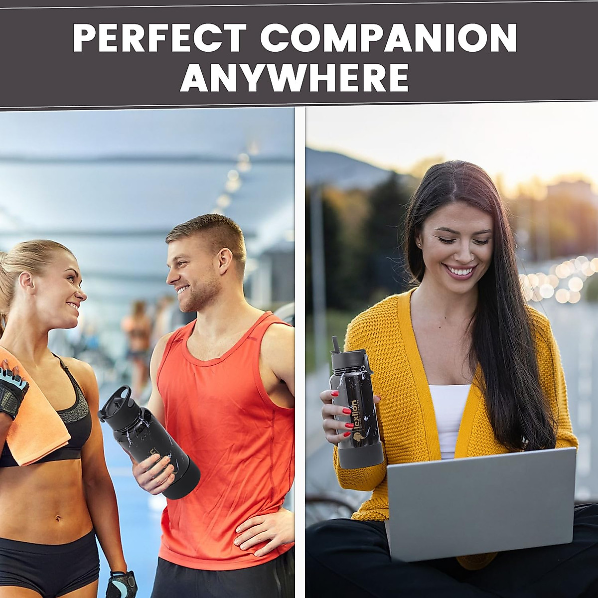 Lexlion Tea Infuser Bottle - Fruit Infuser Water Bottle 32 Oz, Triple Walled Insulated Stainless Steel Bottle, Thermal Leaf Infuser, Silicone Sleeve, 3 Lids Leakproof, Metal Mug Gallon