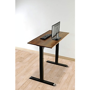 TechOrbits 47 Inch Electric Standing Desk Frame with Tabletop - Motorized Workstation Two Leg Stand Up Desk with Memory Settings and Telescopic Sit Stand Height Adjustment (Black Frame/Wood Brown Top