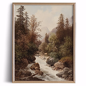 Rustic Farmhouse Wall Art Decor - 11x14" - Boho Art Deco Landscape Picture for Bathroom - French Country Kitchen Print Poster - Autumn Fall Lake River Nature - Neutral Aesthetic Vintage CottageCore