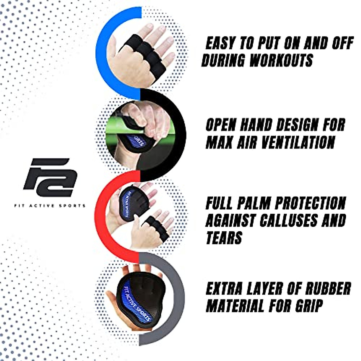 Fit Active Sports Workout Gloves for Gym - Durable Gym Grips, & Grip Pads - Rubber Padding to Avoid Calluses - Suits Men & Women