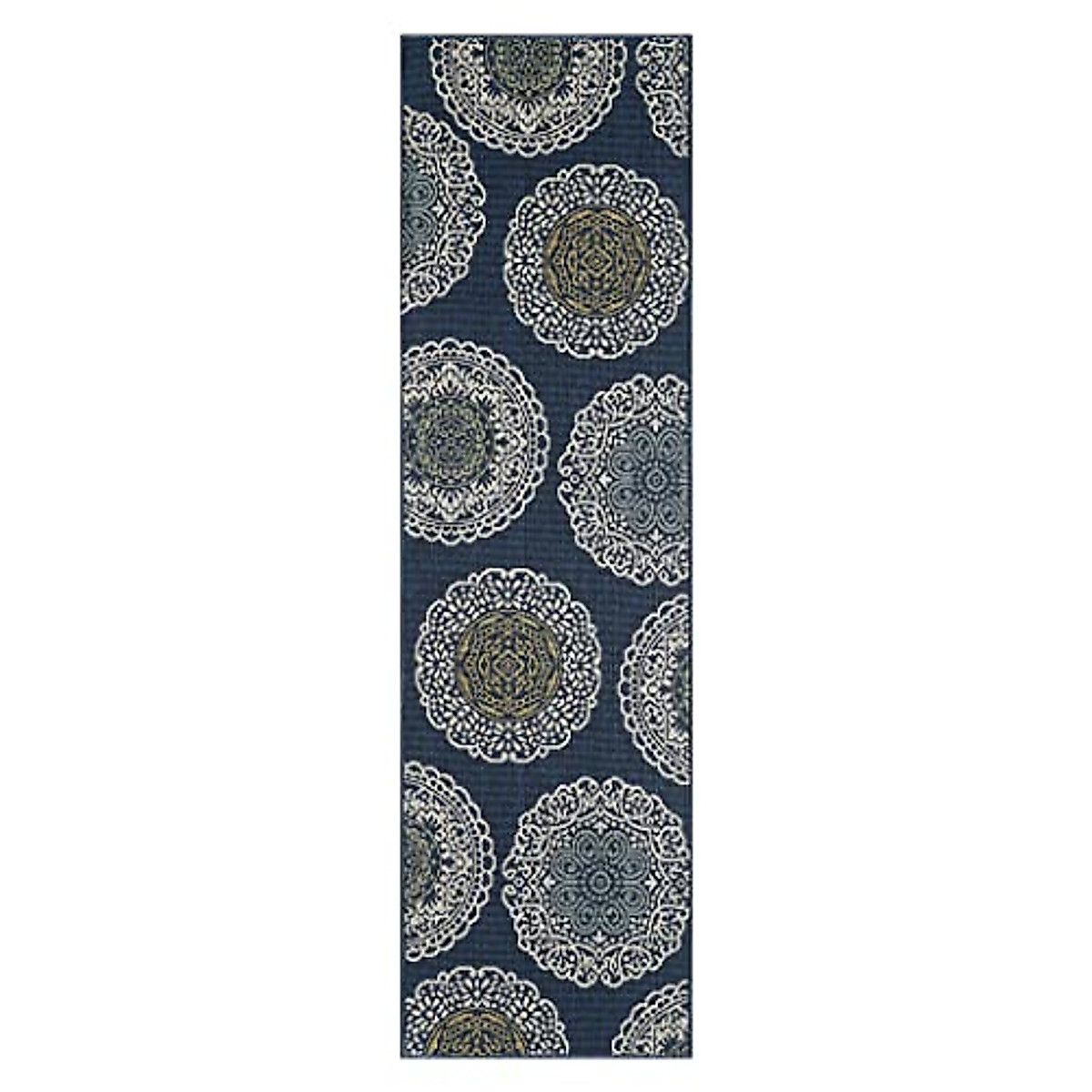 LOOMAKNOTI Havani Anshayo 2' x 7' Blue Medallion Indoor/Outdoor Runner Rug