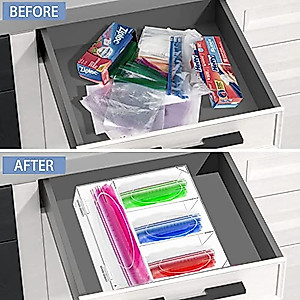Chris.W Ziplock Bag Organizer for Drawer, Acrylic Wall Mount & Countertop Baggie Box Plastic Food Bag Storage Holders, Compatible with Sandwich, Gallon, Quart & Snack Variety Size Bags (Clear)