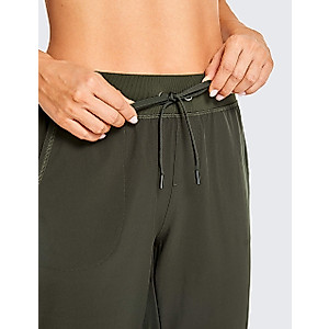 CRZ YOGA Women's Lightweight Workout Joggers 27.5" - Travel Casual Outdoor Running Athletic Track Hiking Pants with Pockets Dark Olive Small
