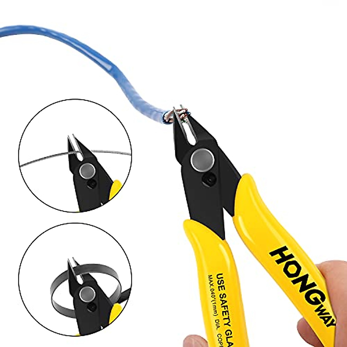 HongWay 5pcs Micro Flush Cutters, Wire Cutter with Internal Spring, Diagonal Cutters for Electronics, Heating Wire, Model Sprue, Soft Copper Wire Snips, 5 inches, Yellow