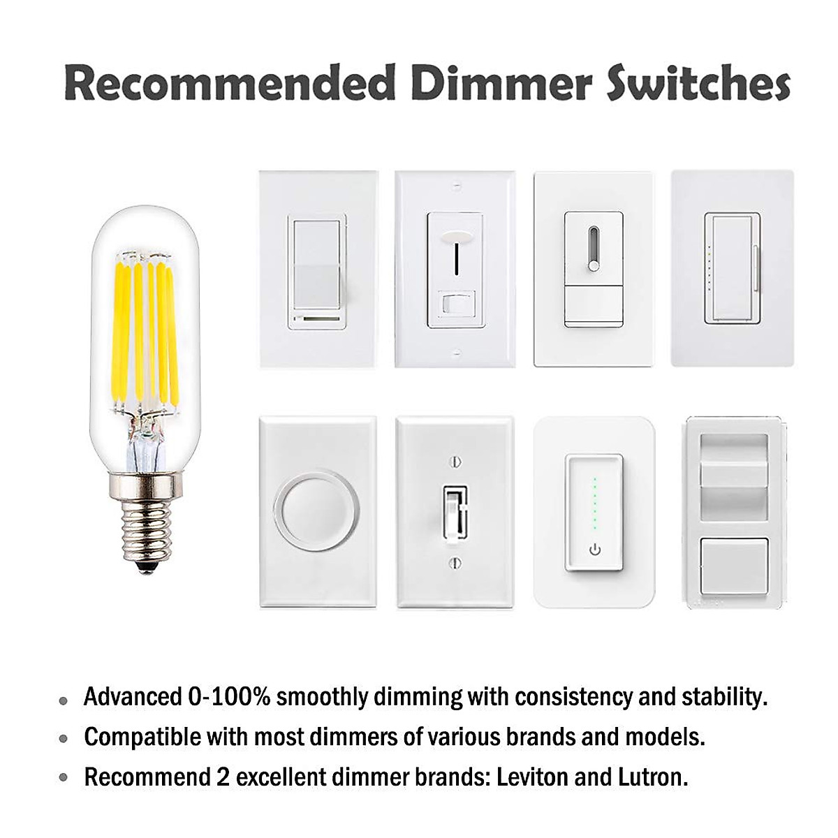 OPALRAY T8(T25) LED Small Tubular Bulb, Dimmable 6W, Natural White 4000K Daylight, 60W Incandescent Equivalent, LED Filament Lamp, E12 Candelabra Bulb Base, Clear Glass Tube Tip, 5-Pack