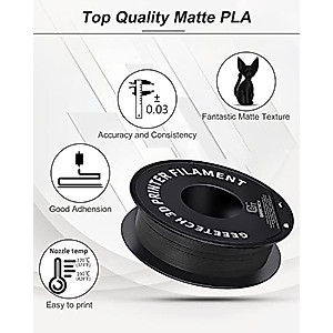 Geeetech Matte PLA Filament 1.75mm,3D Printer Consumables,Printing Materials Dimensional Accuracy +/- 0.03 mm,1kg Spool (2.2lbs),Fit Most FDM Printer,Matte Black