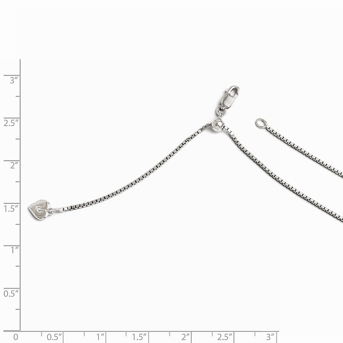 The Black Bow 1.1mm Rhodium Plated Sterling Silver Adjustable Box Chain Necklace, 30 Inch