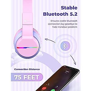 iClever BTH12 Kids Bluetooth Headphones 2 Pack,Colorful LED Lights Wireless Kids Headphones,74/85/94dB Volume Limited,55H Playtime,Bluetooth 5.2,Over Ear Headphones for iPad/Tablet/Traveling