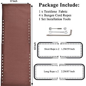 SANXIA Zero Gravity Chair Replacement Fabric with 4 Bungee Cord Kit, Repair Cloth with Replacement Lace Cord, Fix Tools for Anti Gravity Lounge Chairs Outdoor Recliners (Advanced Brown, 17" Wx63 H)