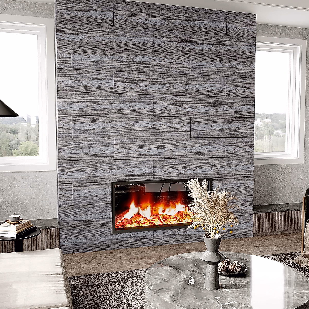 VEELIKE Grey Oak Wood Vinyl Plank Flooring Peel and Stick Waterproof Wood Grain Vinyl Floor Tiles 6''x36'' Self Adhesive Grey Laminate Tile Flooring for Bathroom Kitchen Bedroom RV (4-Pack, 6 Sq. Ft.)