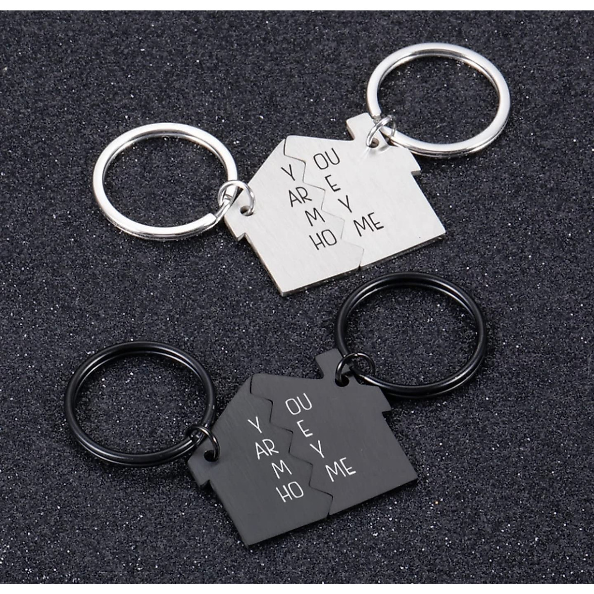 Couples Keychain 2 pcs You Are My Home Keyring for Couples Girlfriend Boyfriend Friend gift (Black(Home))